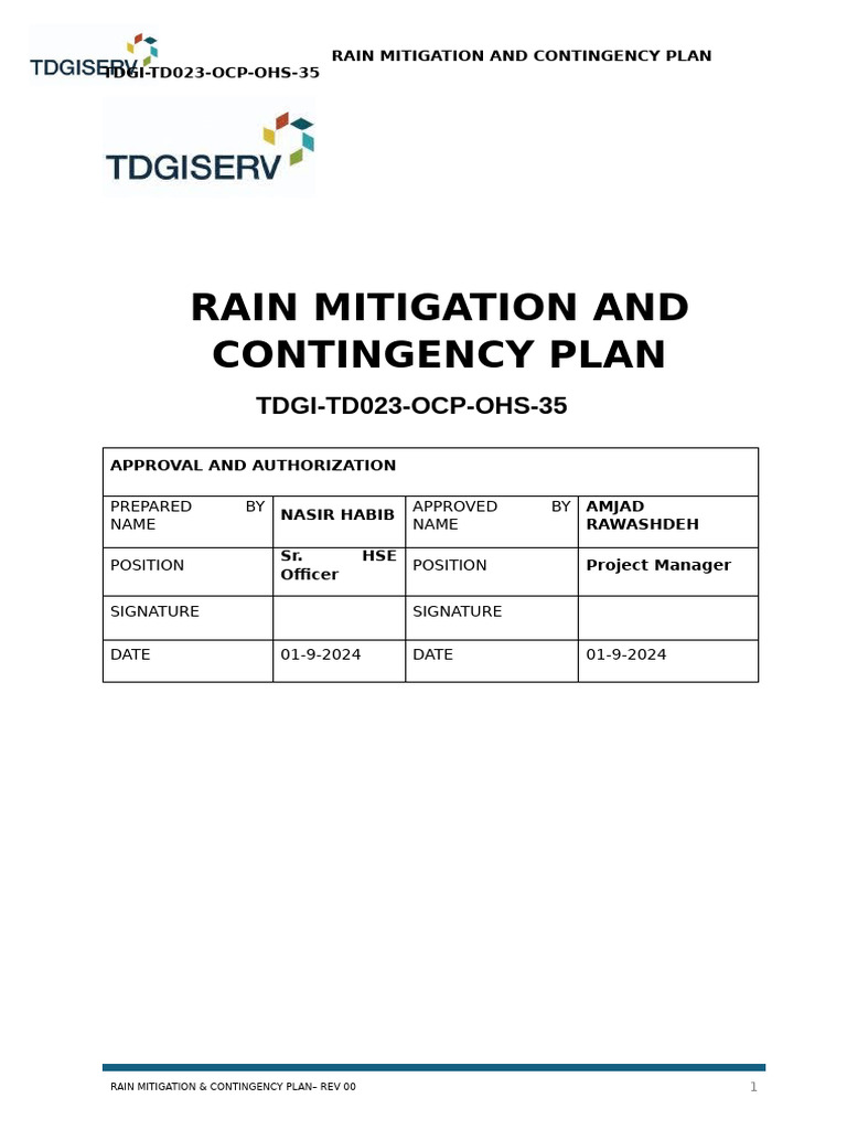 Tdgi-Td023-Ocp-Ohs-35 - Rain Mitigation and Contingency Plan | PDF ...