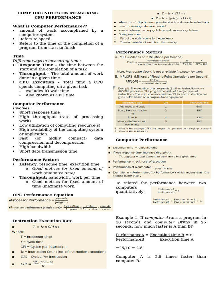 Comp Org Notes On Measuring Cpu Performance | PDF | Central Processing ...