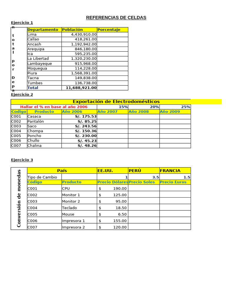 Ejercicios - Referencias de Celdas | PDF