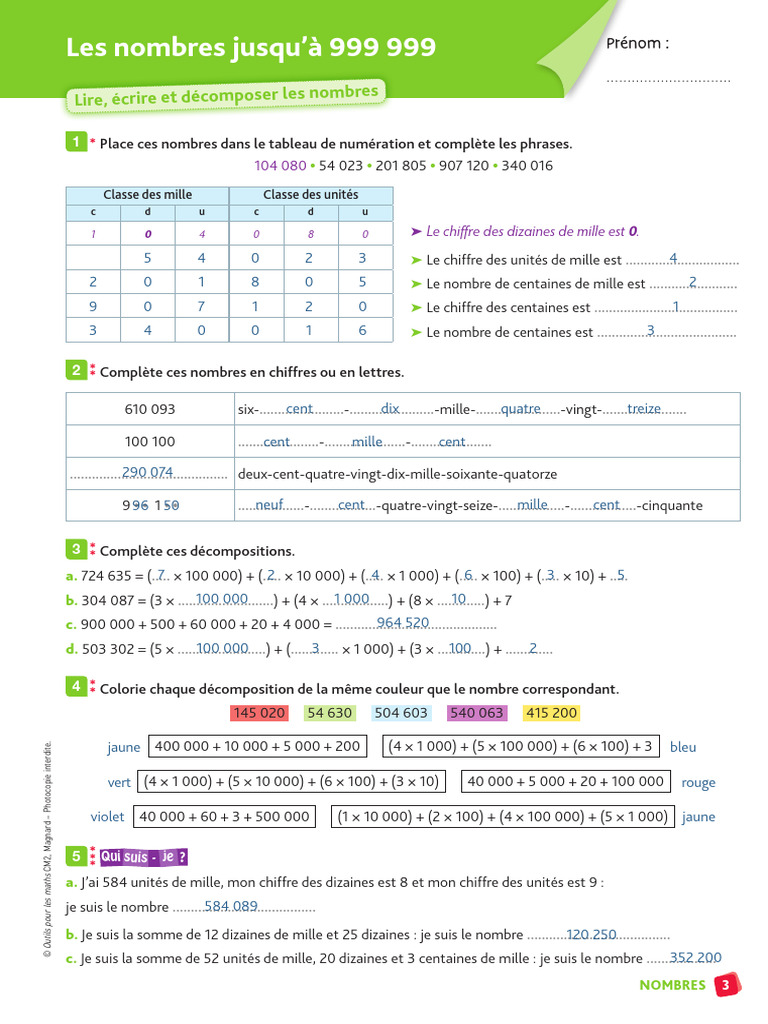 Outils Maths CM2 : Nombres et Décompositions | PDF | Spectre ...