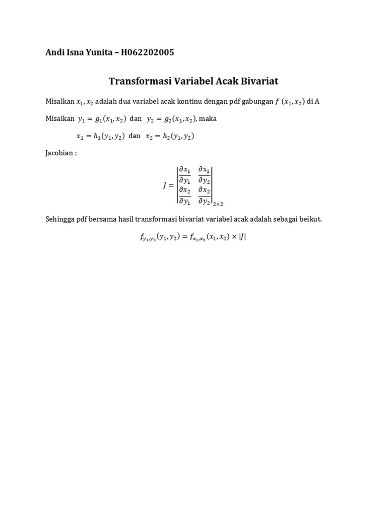 Tugas Pertemuan 12 - Transformasi Variabel Acak Bivariat | PDF