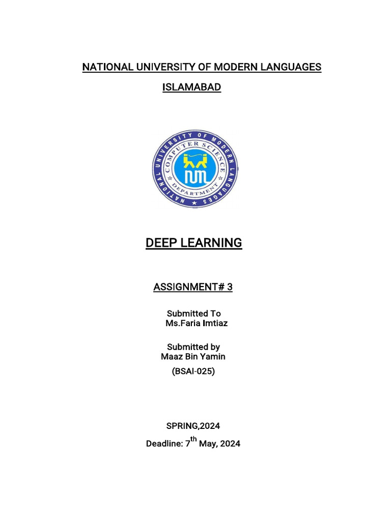 Maaz Assignment # 3 Deep Learning | PDF | Deep Learning | Artificial Neural Network