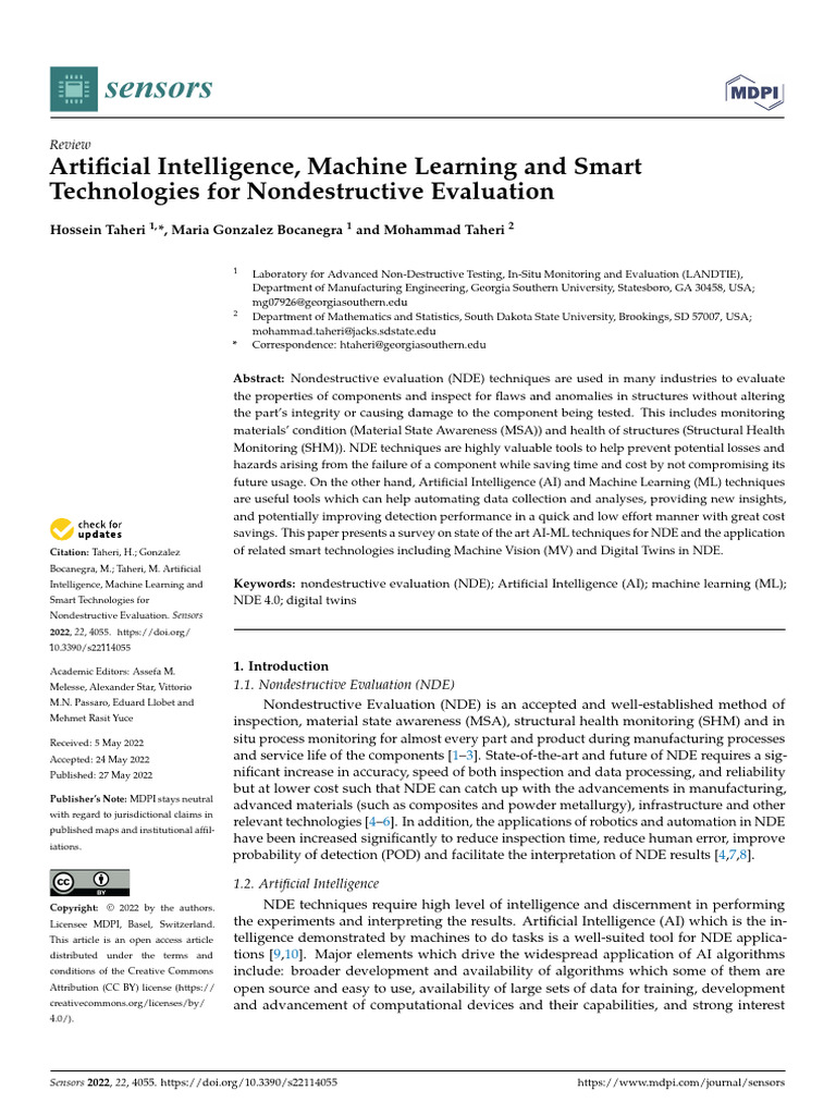 Artificial Intelligence, Machine Learning and Smart Technologies For Nondestructive Evaluation ...