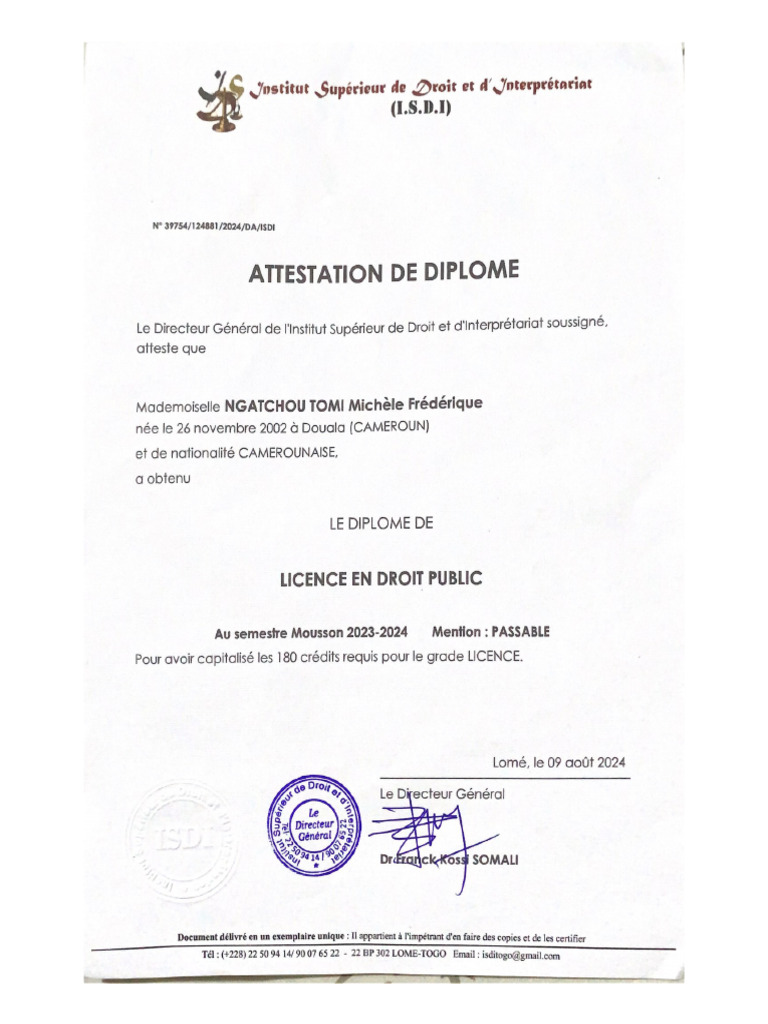 ATTESTATION DE DIPLOME | PDF