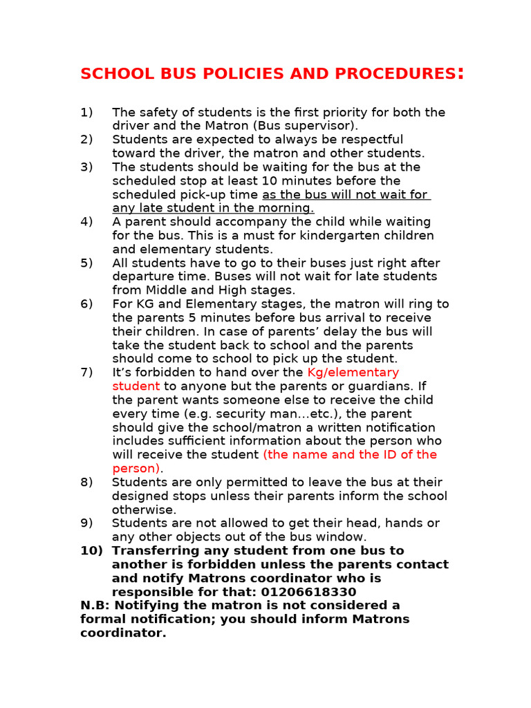 School Bus Policies and Procedures | PDF | Traffic Collision ...