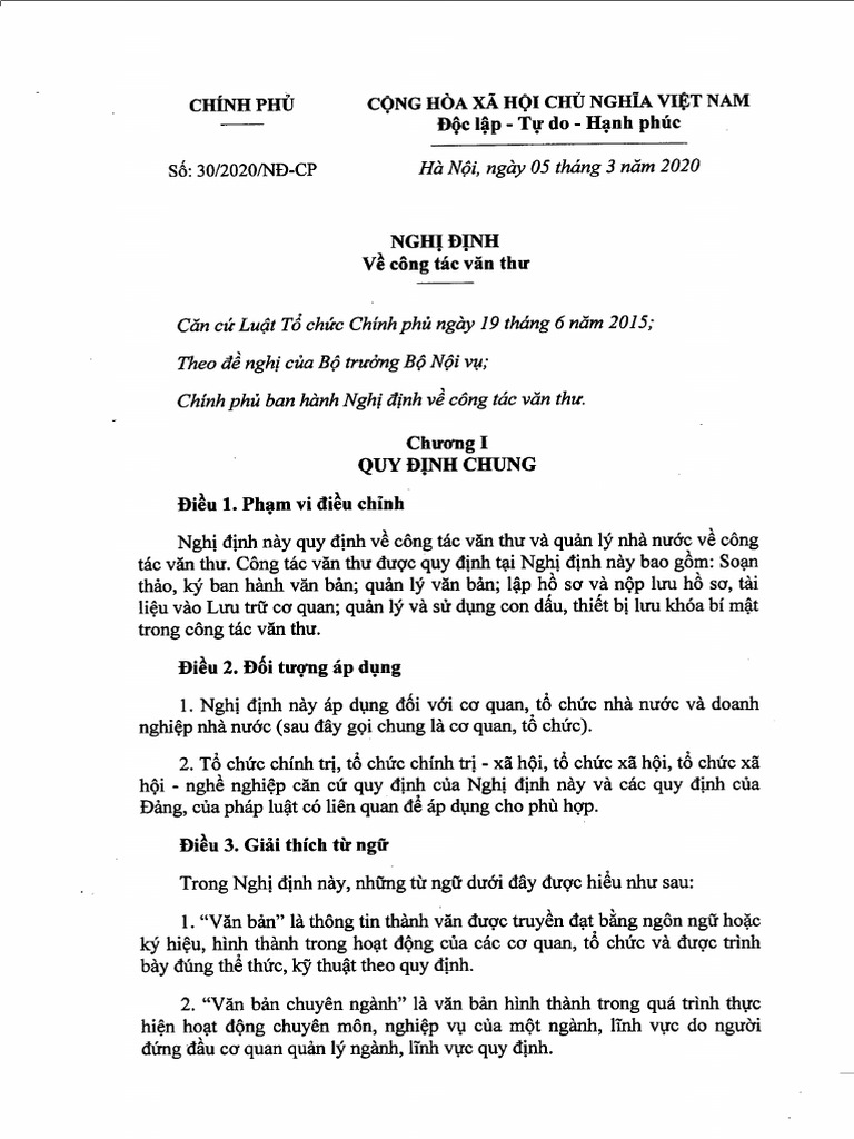 Nghi Dinh 30.ND - CP Ve Cong Tac Van Thu Luu Tru | PDF