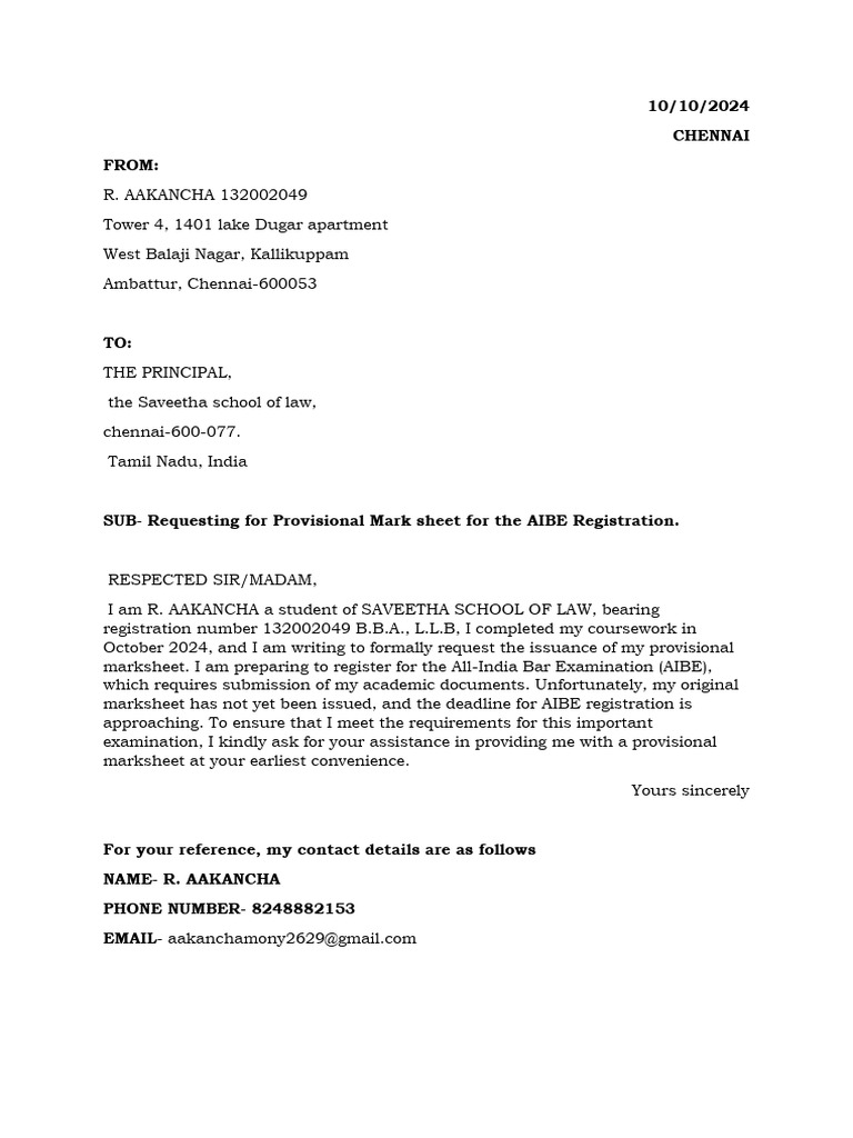 Marksheet Request Letter | PDF