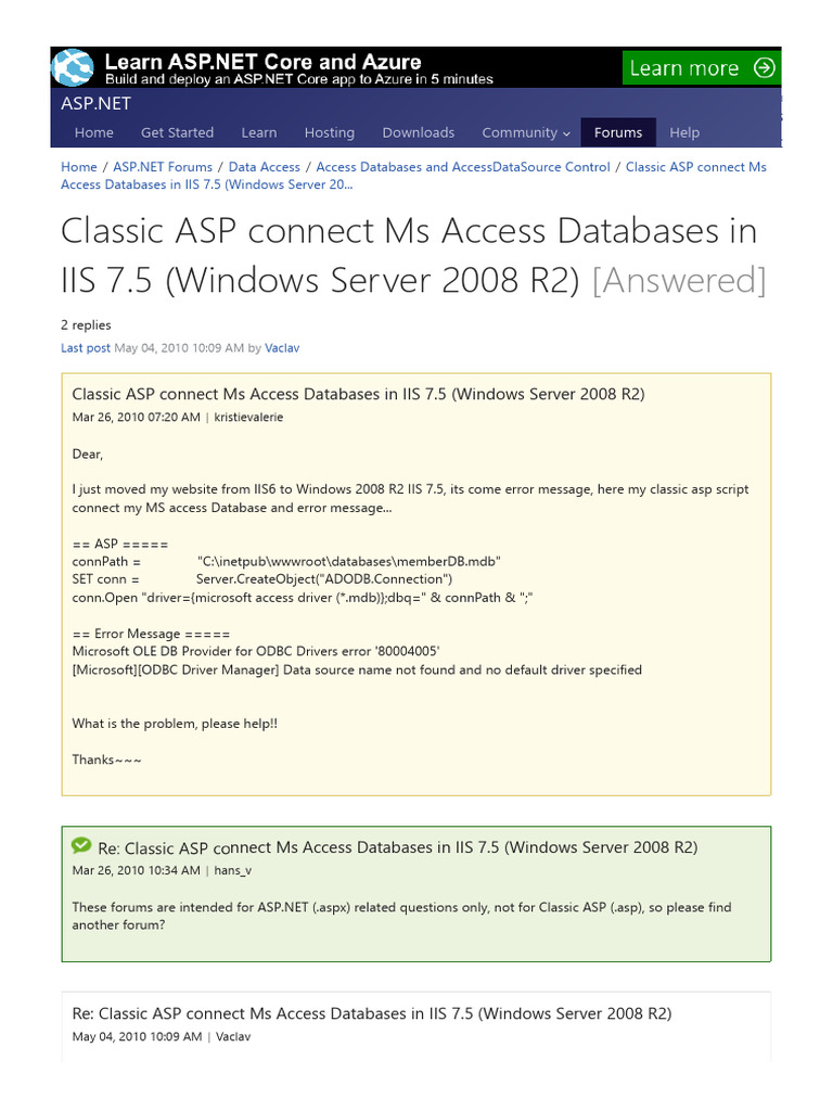 Classic ASP Connect Ms Access Databases in IIS 7.5 (Windows Server 2008 ...