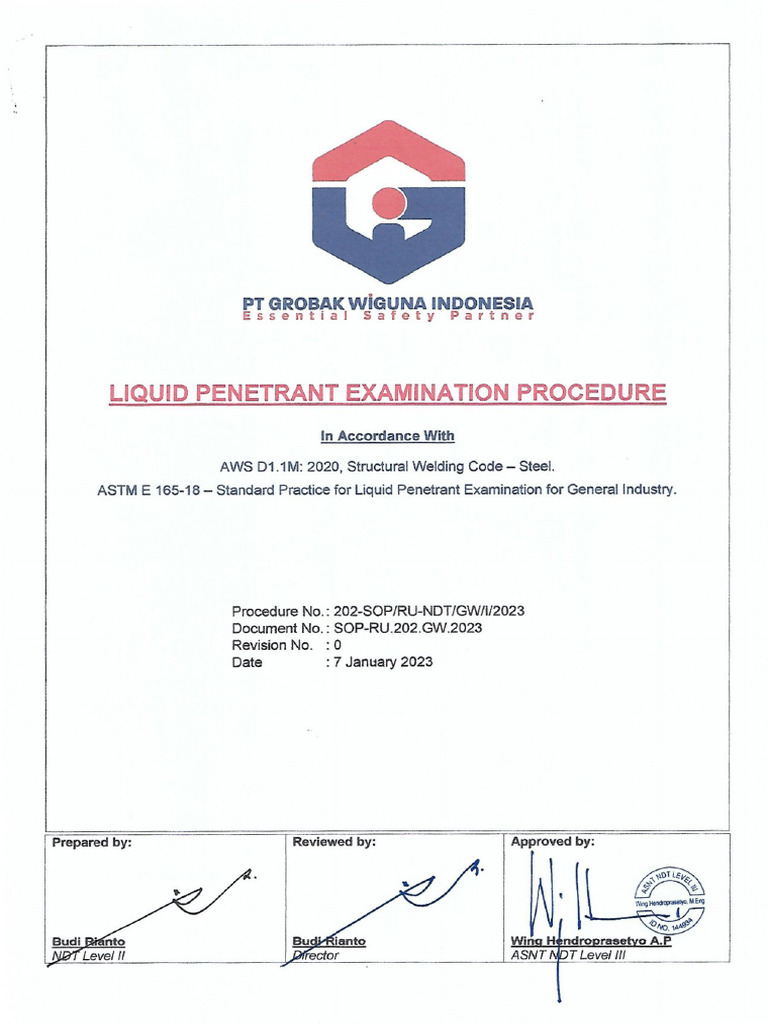 NDT - PT - Aws Astm Grow Indonesia | PDF