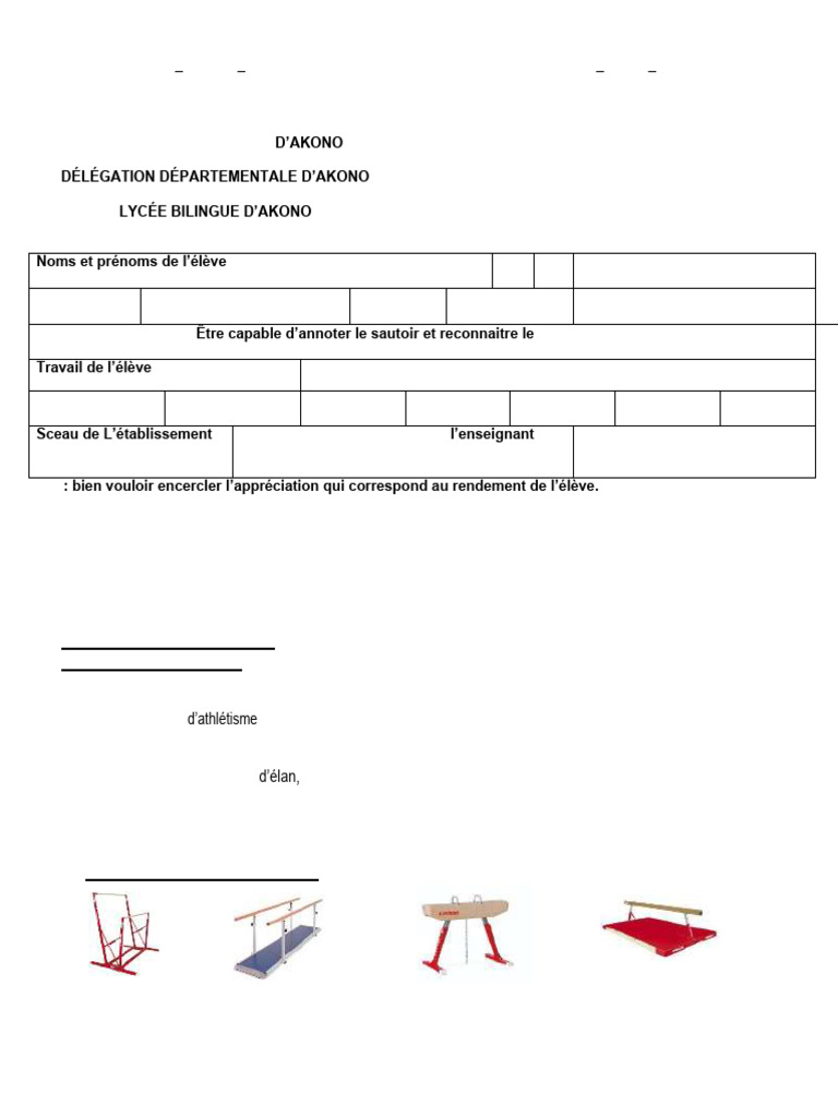 Évaluation EPS : Saut en hauteur et agrès | PDF | Athlétisme | Jeux ...