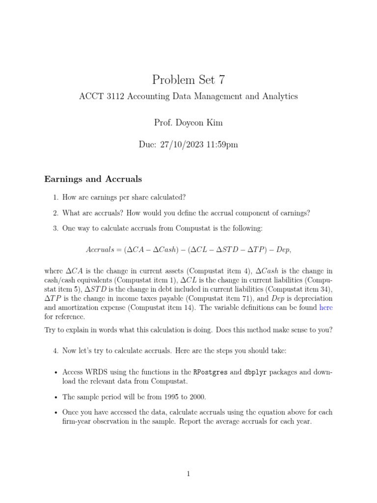 Problem Set 7: ACCT 3112 Accounting Data Management and Analytics Prof. Doyeon Kim Due: 27/10 ...