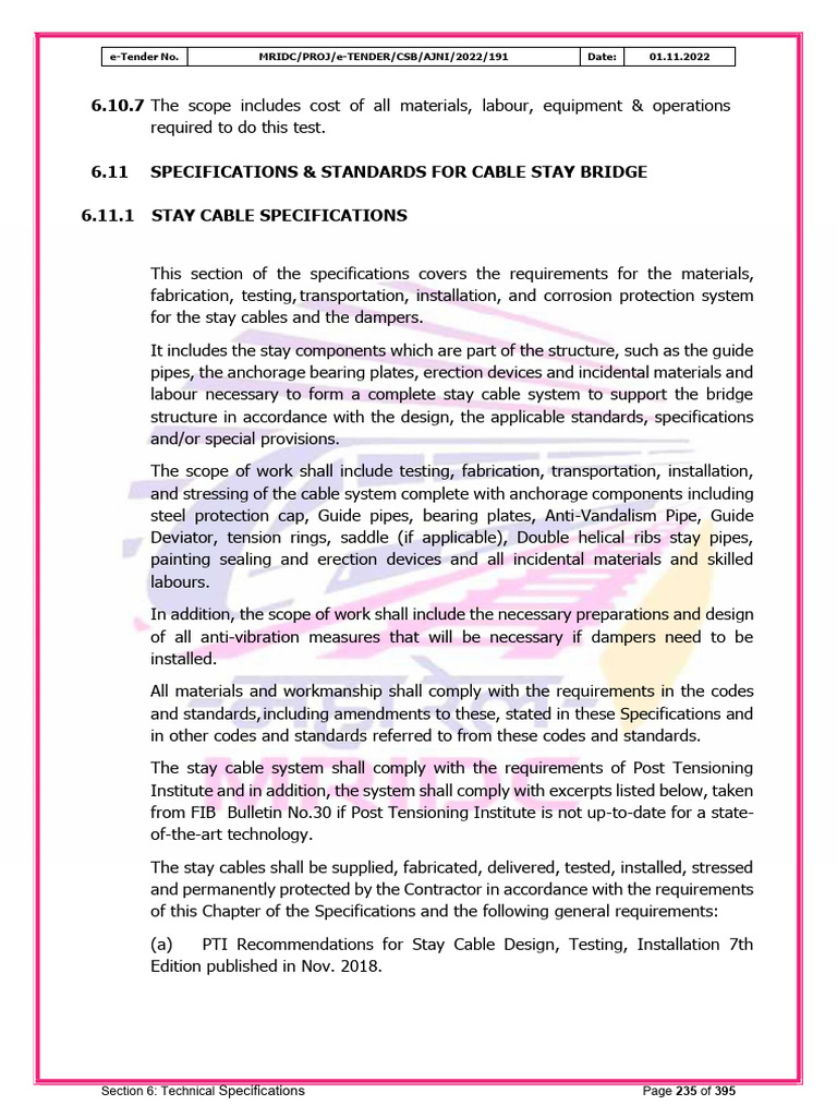Stay Cable Installation Specifications | PDF | Strength Of Materials ...