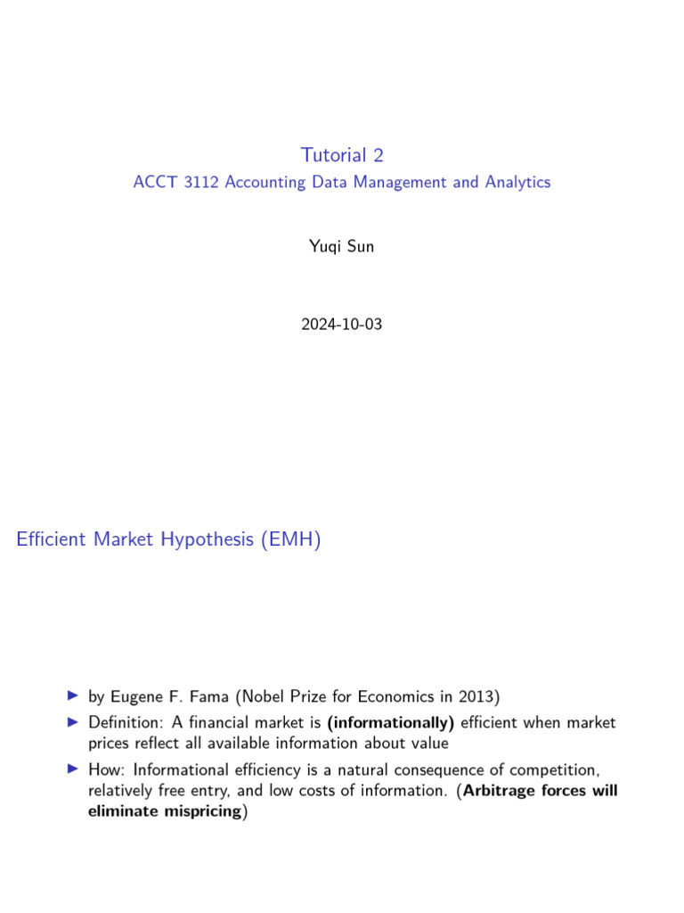 Tutorial 2 | PDF | Efficient Market Hypothesis | Financial Economics