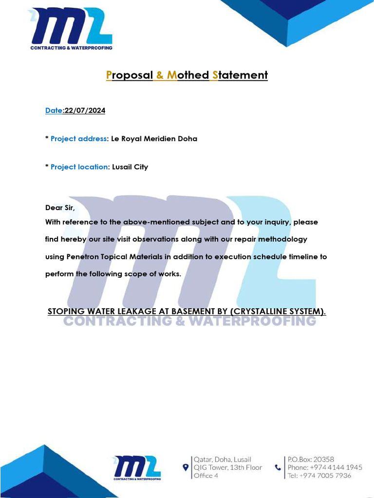 2m2 Method Statement Waterproofing Basement - H - 22.07.2024 | PDF ...