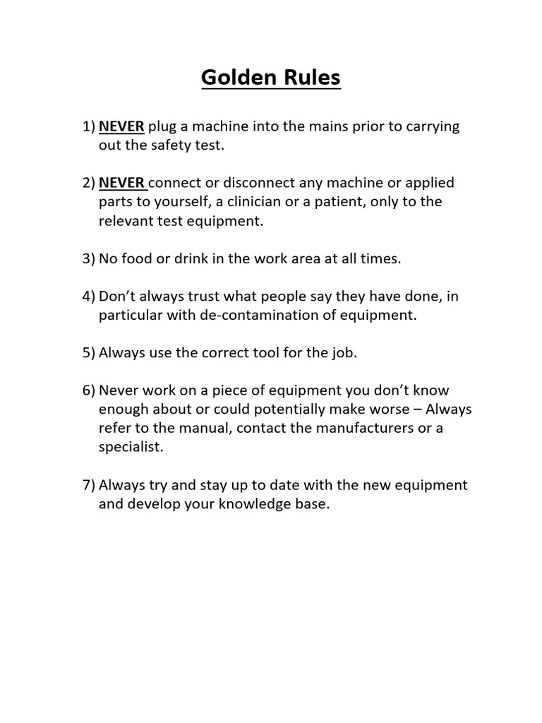 Golden Rules Handout English | PDF | Wellness