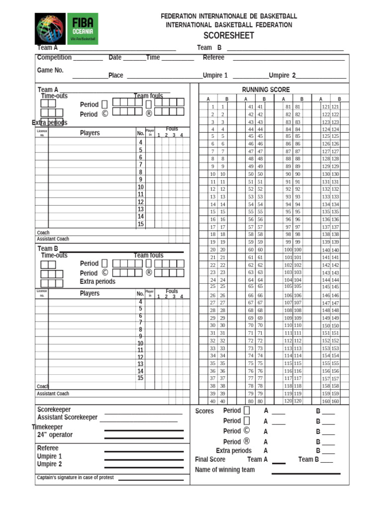 FIBA Scoresheet | PDF | Referee | Indoor Sports FIBA Scoresheet | PDF | Referee | Indoor Sports