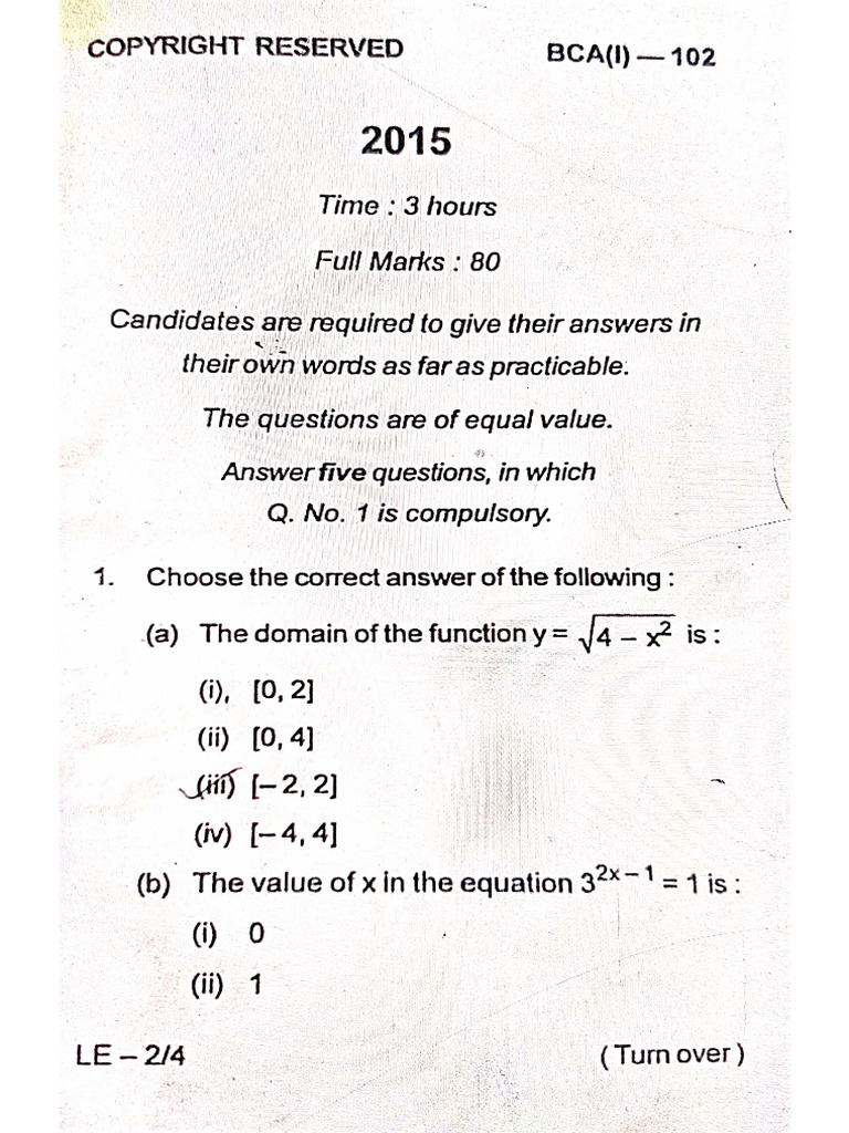 Maths 1 Bca 102 Pyqs | PDF