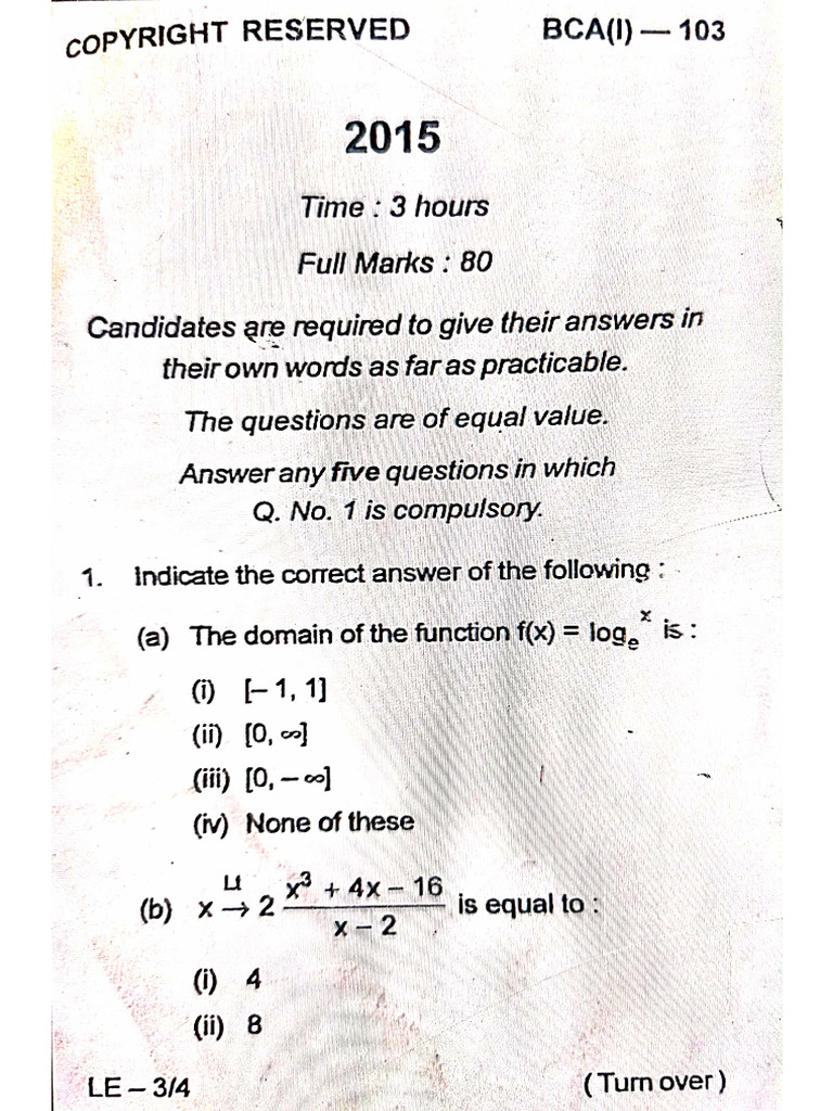 Maths -2 BCA-103 PYQS | PDF