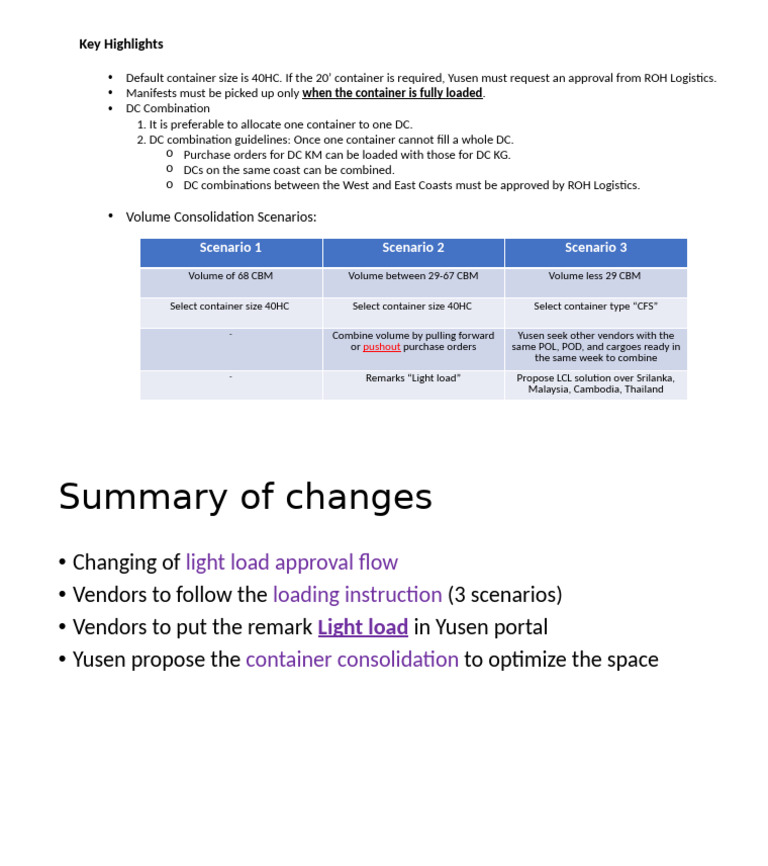 Container Consolidation Summary | PDF