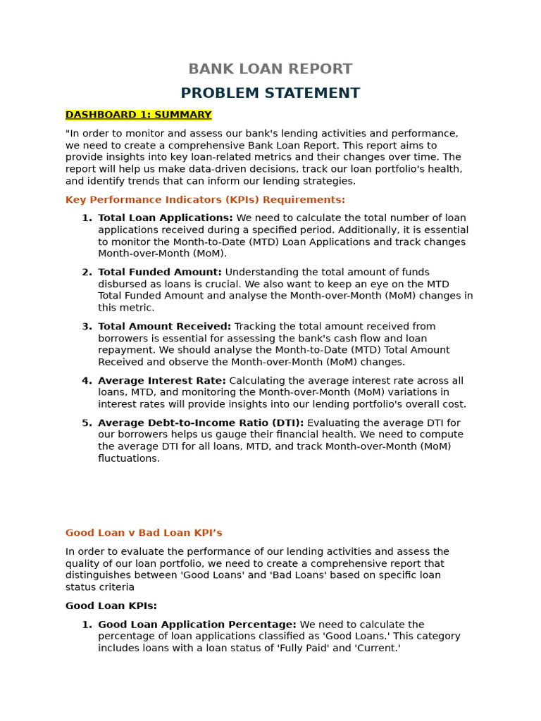 Problem Statement. | PDF | Loans | Performance Indicator