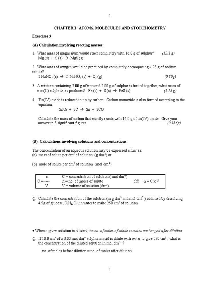 Stoichiometry and Solution Calculations | PDF | Mole (Unit) | Solution