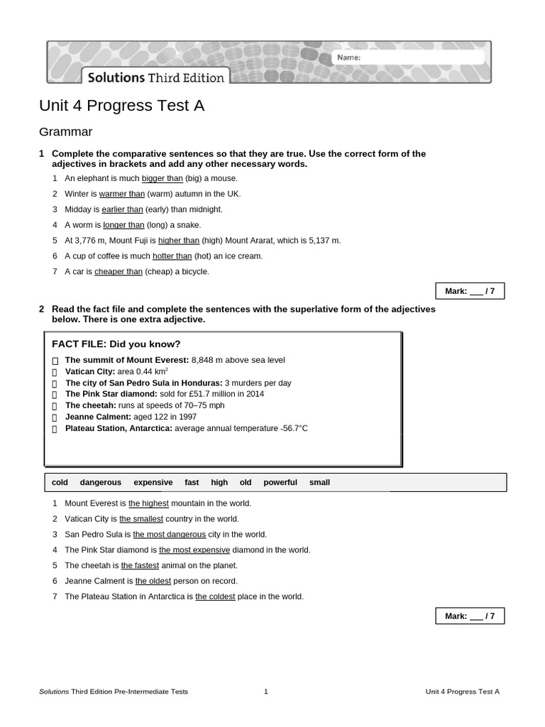 Sol3e Preint U4 Progress Test A | PDF | Weather | Rain