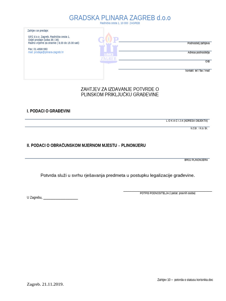 Zahtjev 10 - Za Potvrdu o Statusu Korisnika | PDF