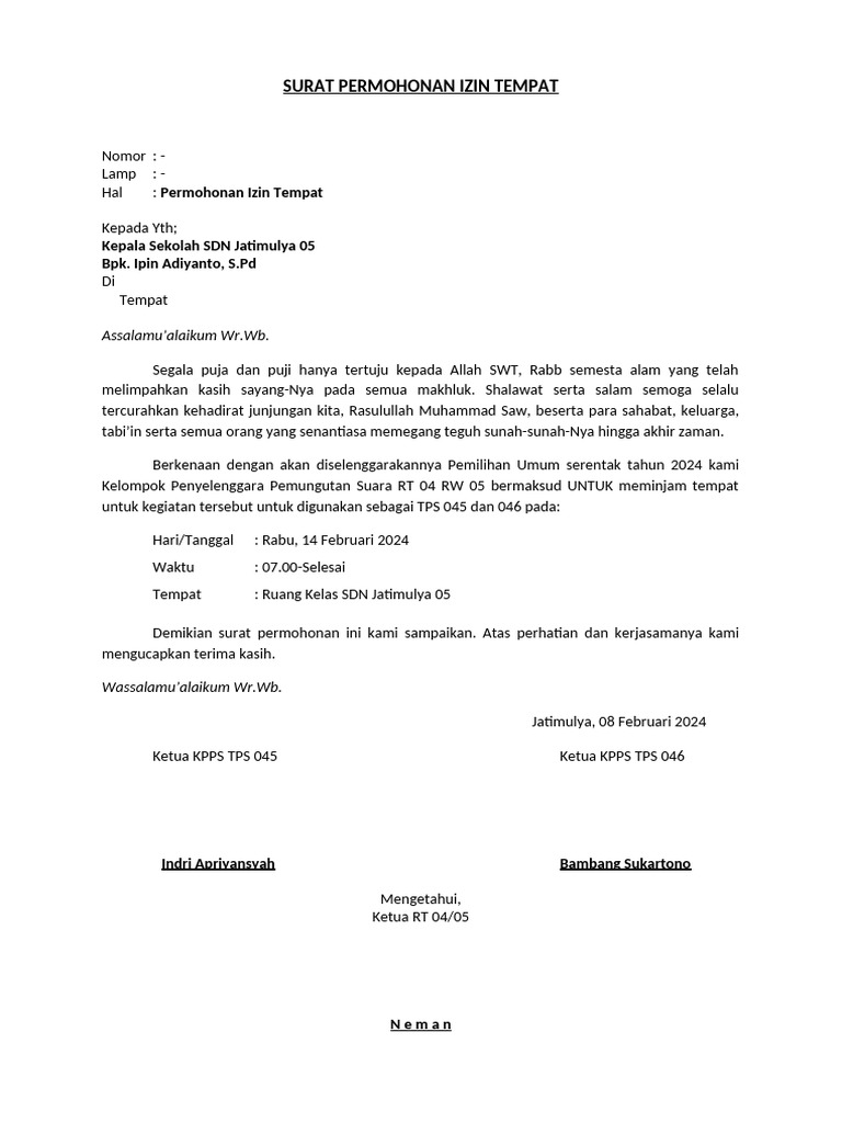 Surat Ijin Permohonan Tempat | PDF