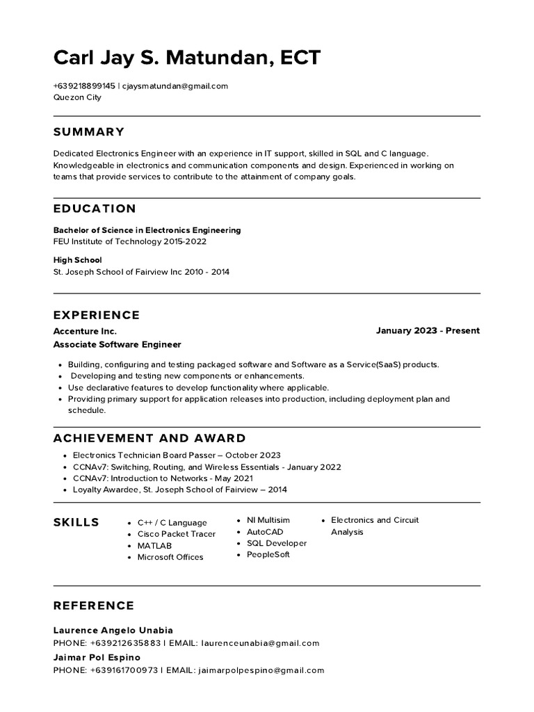 Electronics Engineer Profile: Carl Jay | PDF | Computers