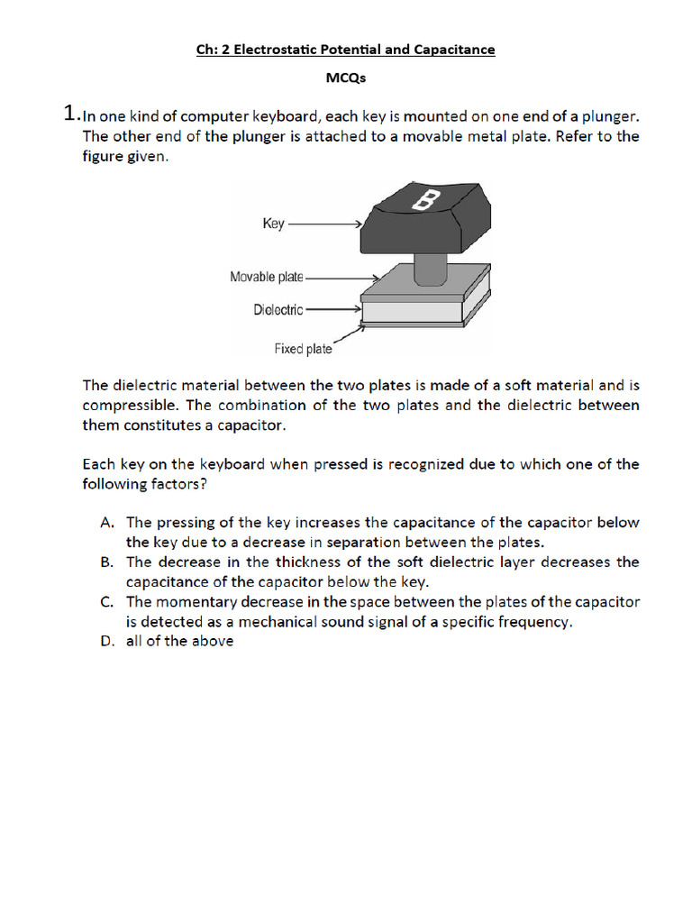 Worksheet - Electrostatic Potential and Capacitance | PDF | Science & Mathematics