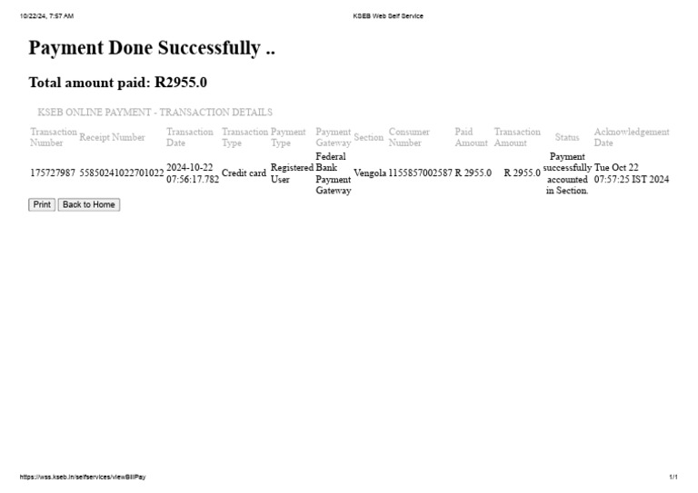 KSEB Online Payment Confirmation | PDF