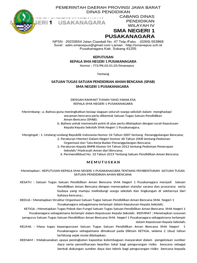 SK PSAB SMAN 1 Pusakanagara | PDF