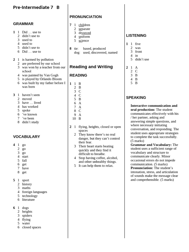 Answer Key 7 B | PDF | Communication | Cognition