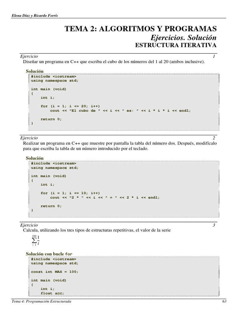 Tema 2. Algoritmos y Programas11.Ejercicios - Estructuraiterativa.solucion | PDF | C ...