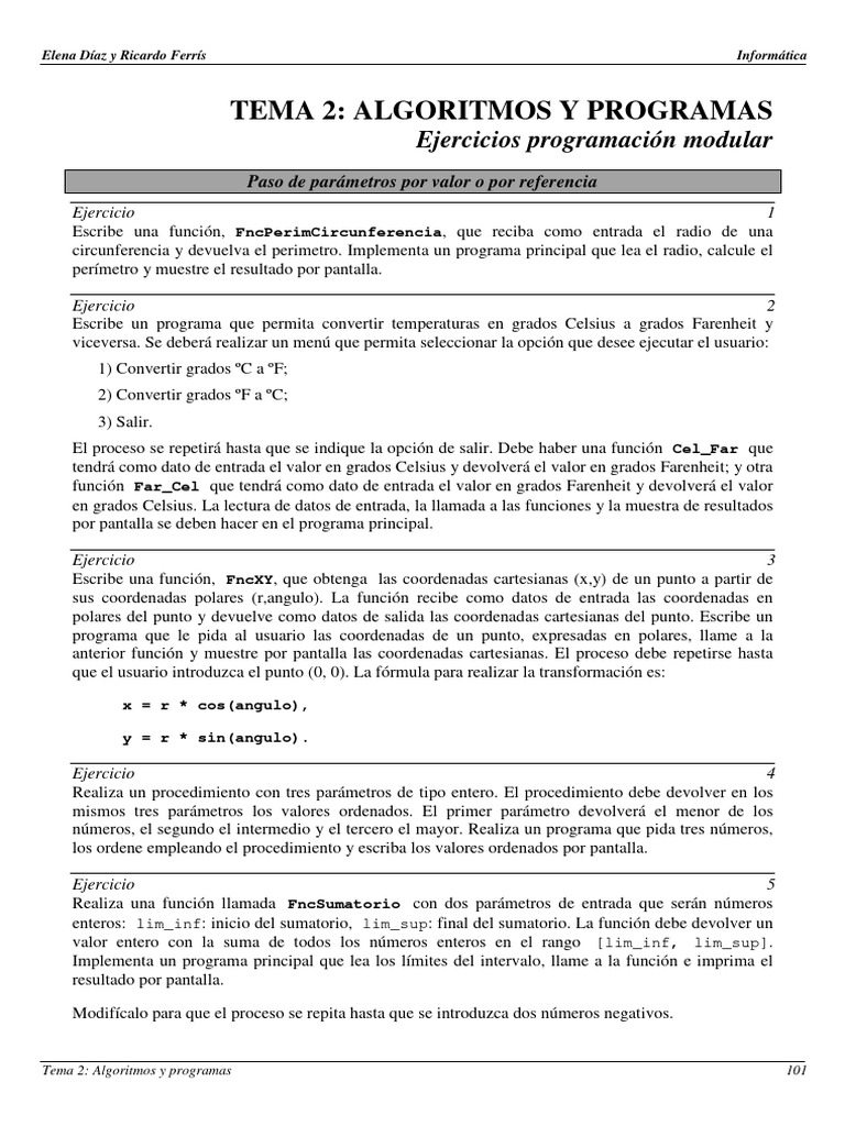 Tema 2. Algoritmos y Programas15.Ejercicios - Progmodular | PDF | Algoritmos | Ecuaciones