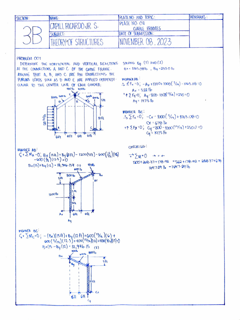 Theory of Structures (Gable Frame) | PDF