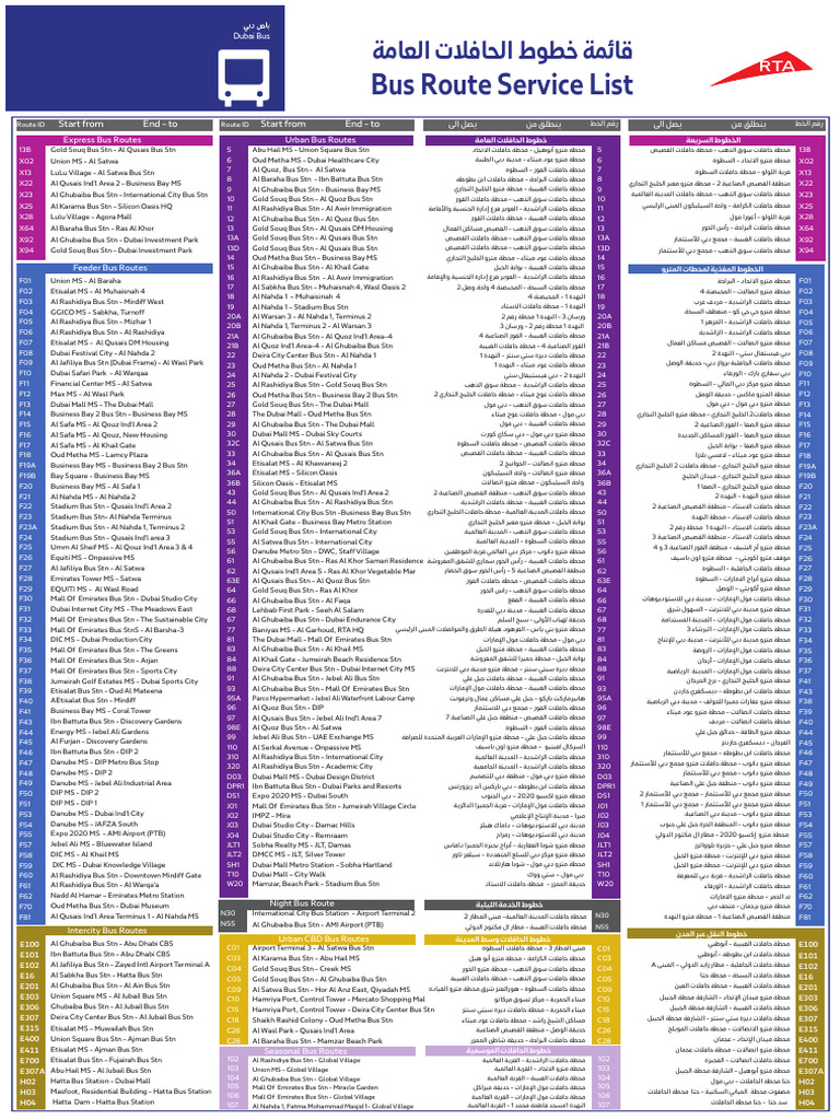 Bus Route List | PDF | Dubai | Member States Of The Arab League