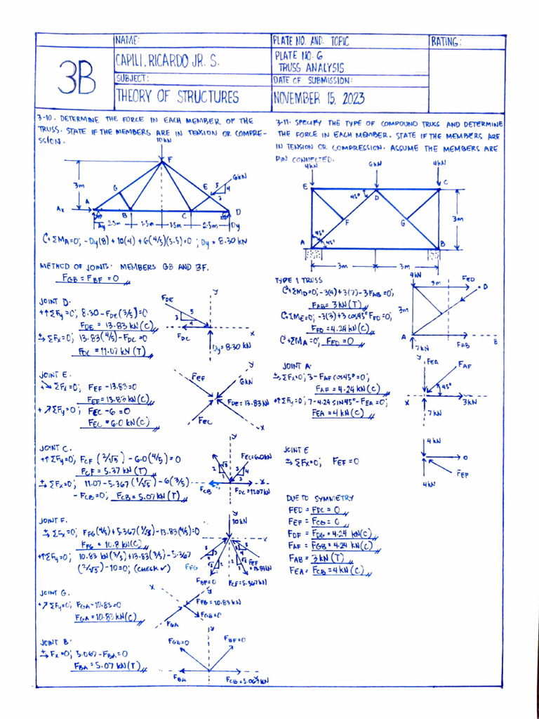 Theory of Structures (Truss Analysis) | PDF