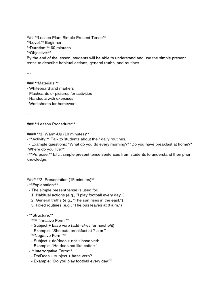 Present Simple - Lesson Plan Beginners | PDF | Question | Linguistic ...