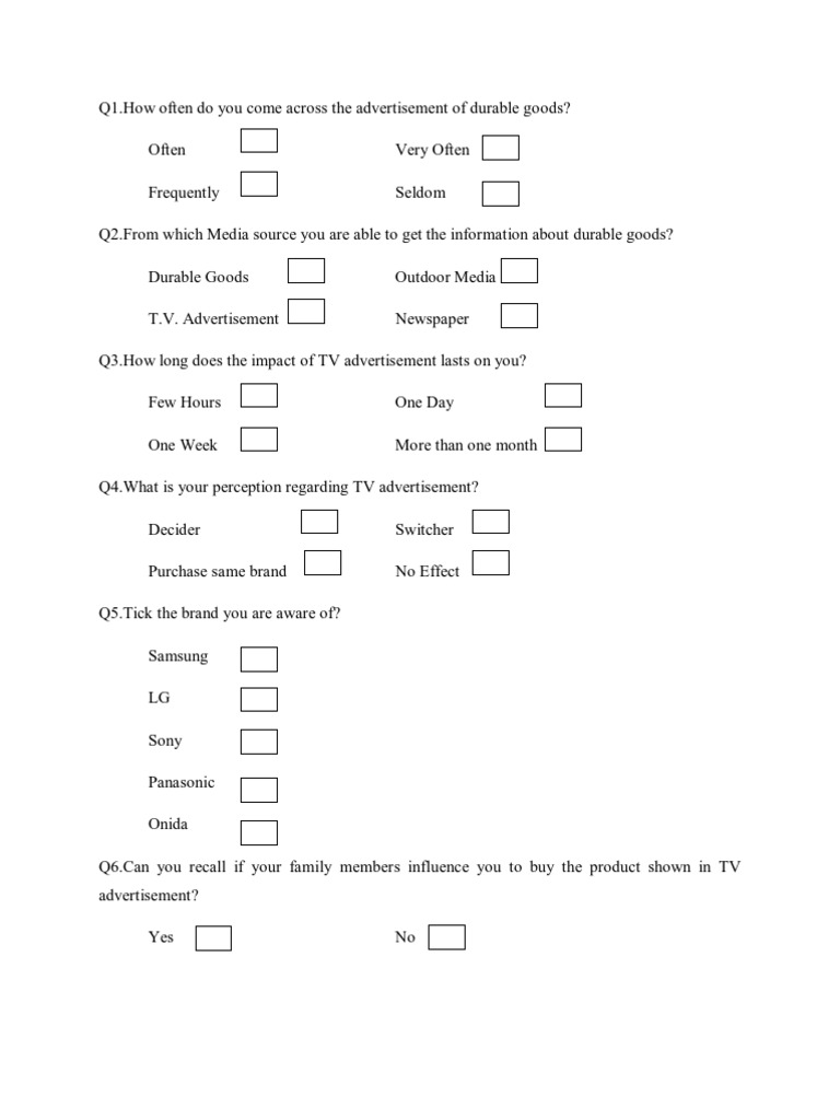 Questionnaire On Durable Goods | PDF | Advertising | Brand