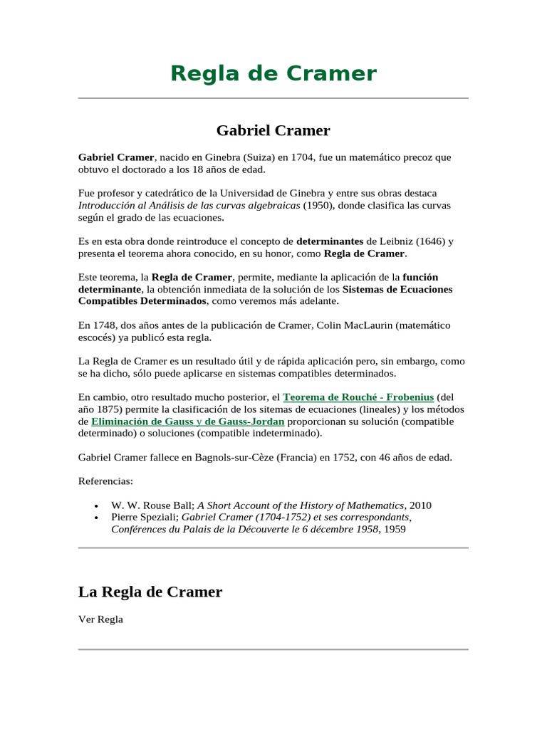 Regla de Cramer: Teorema y Ejemplos | PDF | Determinante | Matriz ...