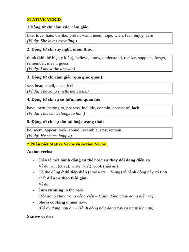 Stative Verbs | PDF