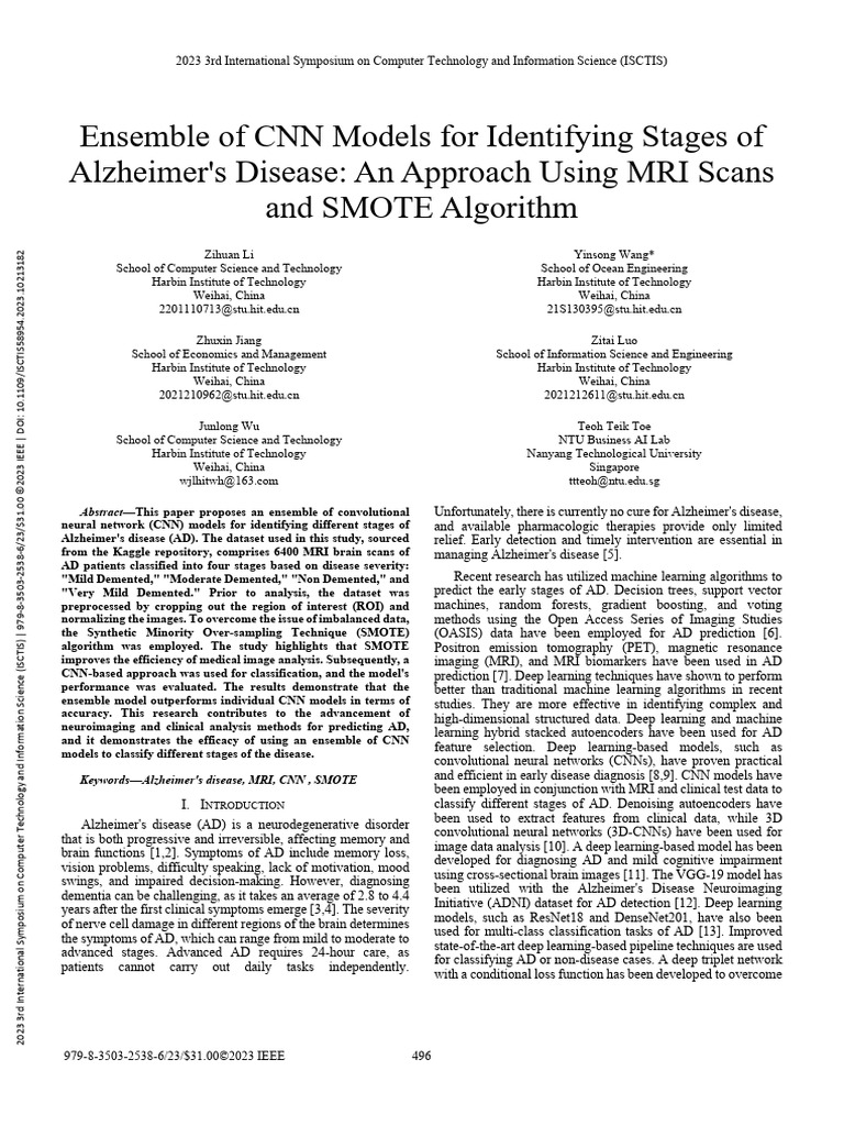 Ensemble of CNN Models For Identifying Stages of Alzheimers Disease An ...