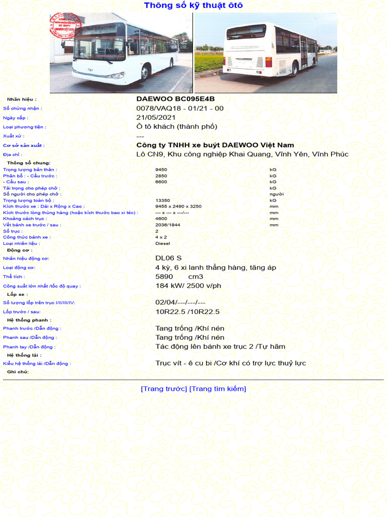 Thong so ky thuat oto | PDF