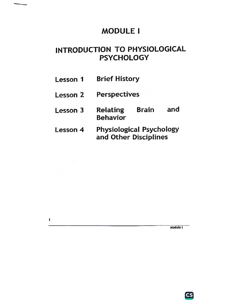 MODULE 1 Introduction To Physiological Psychology | PDF