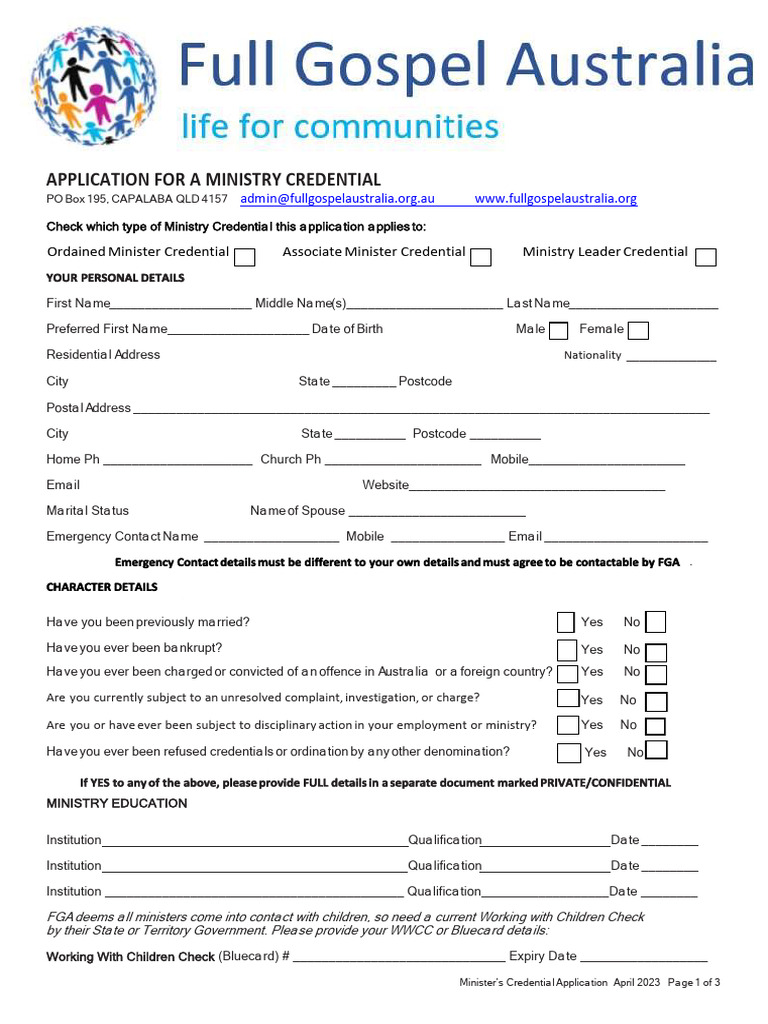 FGA Credential Application April 2023 | PDF | Elder (Christianity ...