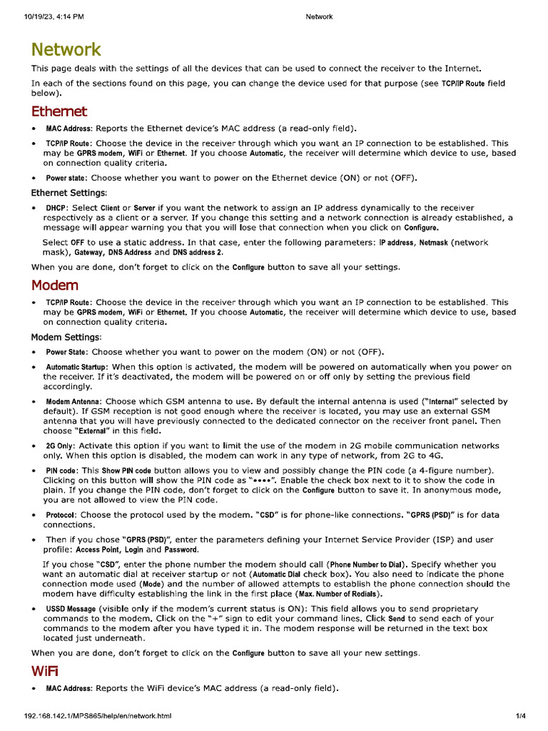 MPS 865 Network | PDF