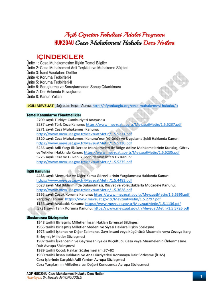 Ceza Muhakemesi Hukuku - Notlar | PDF