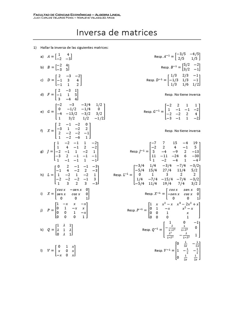 Ejercicios Inversa de Matrices | PDF | Álgebra | Matemáticas