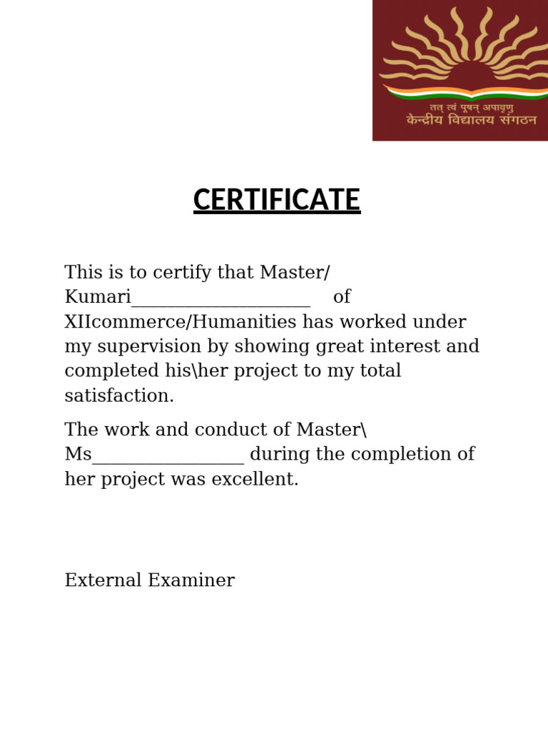 Certificate and Acknowledgement for Project | PDF | Career & Growth ...